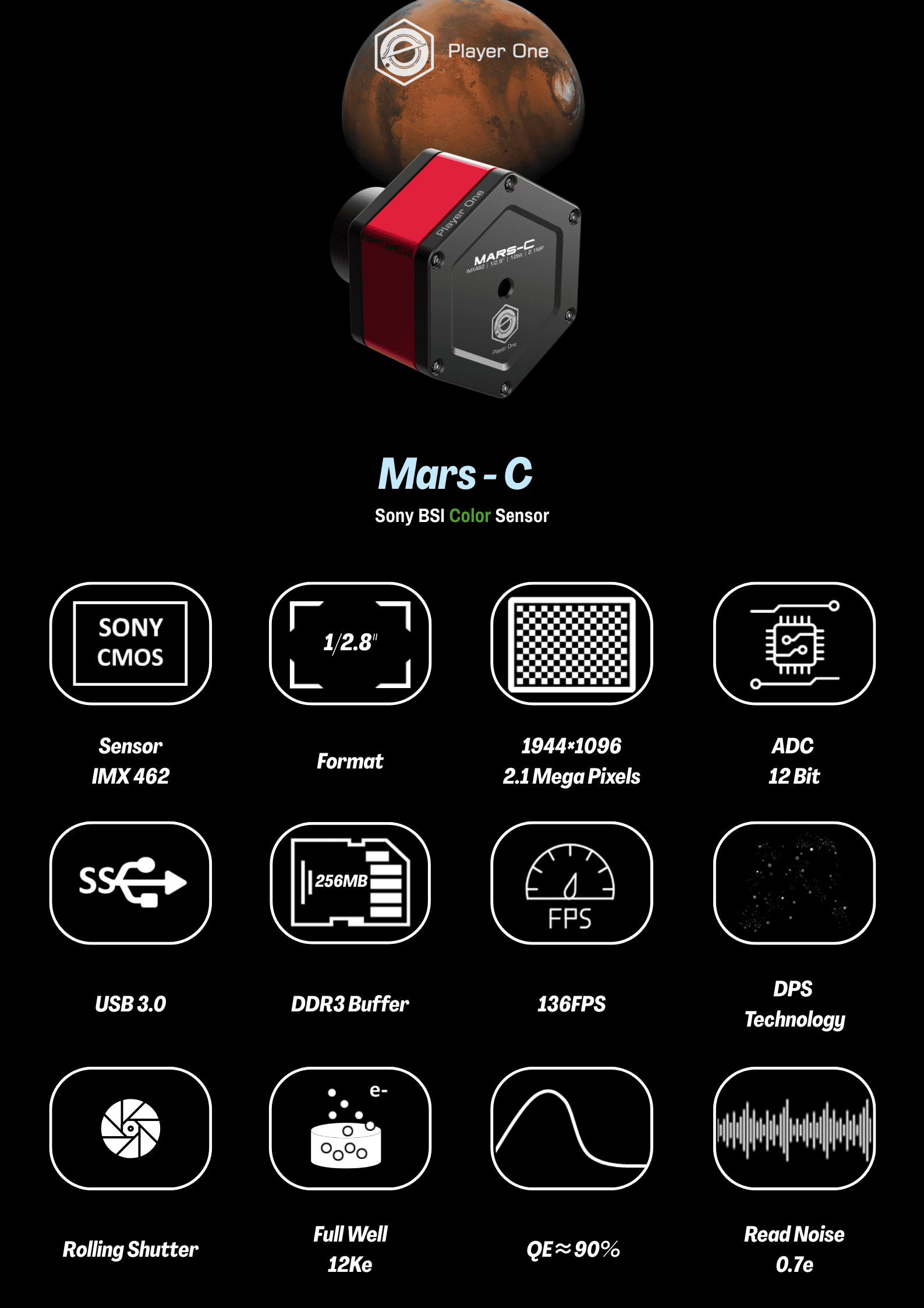 Mars-C USB3.0 Color Camera (IMX462) – Player One Astronomy