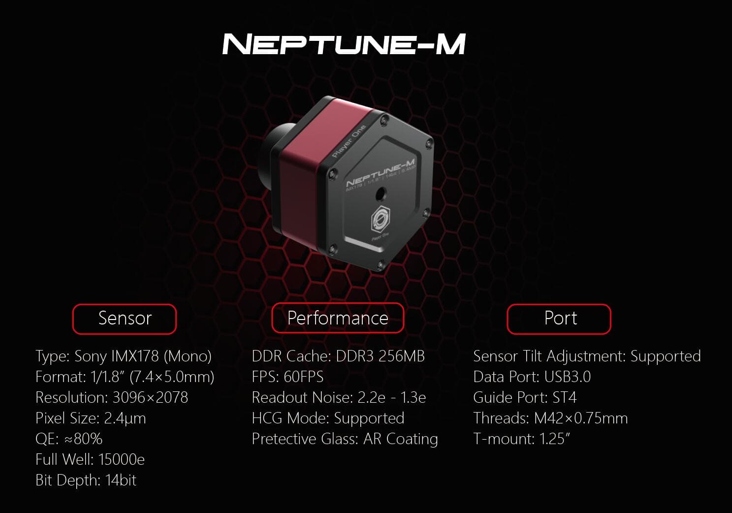 Neptune-M USB3.0 Mono Camera (IMX178) – Player One Astronomy