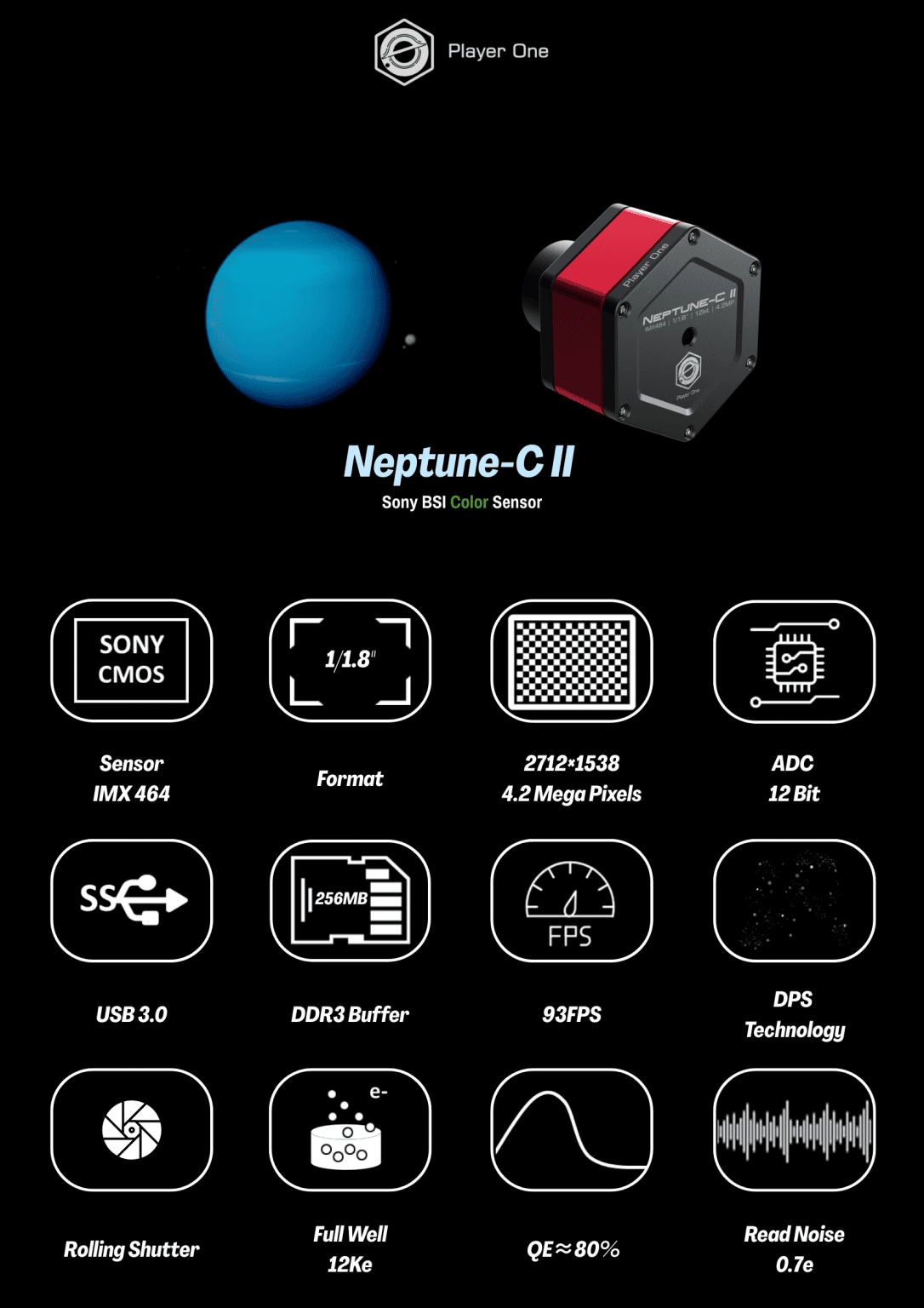 Neptune-C II USB3.0 Color Camera (IMX464) – Player One Astronomy