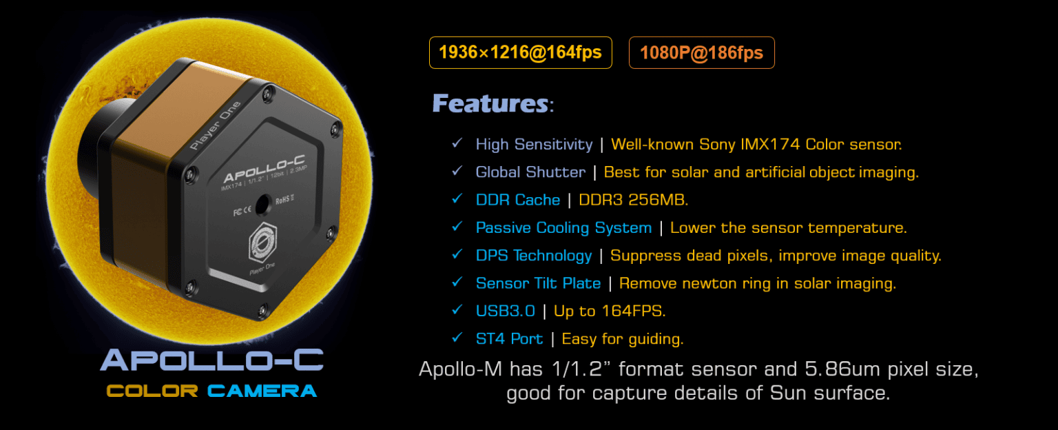 Apollo-C USB3.0 Color Camera (IMX174) – Player One Astronomy