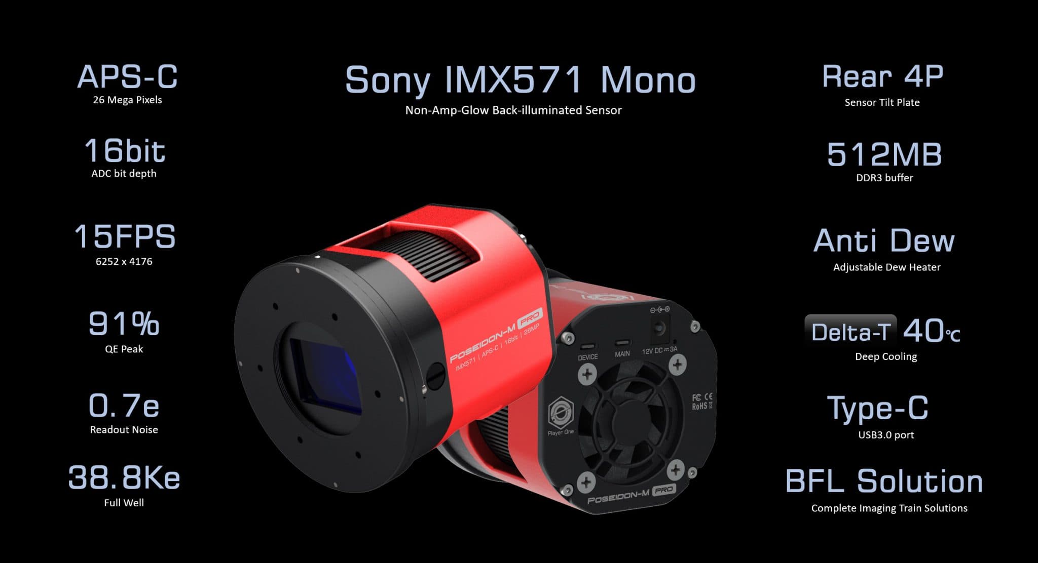 Poseidon-M Pro (IMX571) USB3.0 Mono Cooled Camera – Player One Astronomy