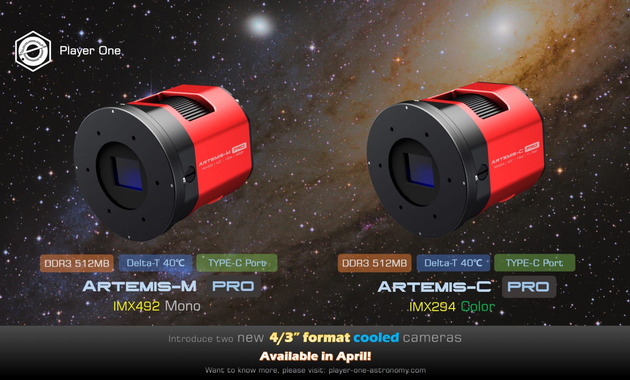 Artemis-C Pro (IMX294) USB3.0 Color Cooled Camera – Player One Astronomy