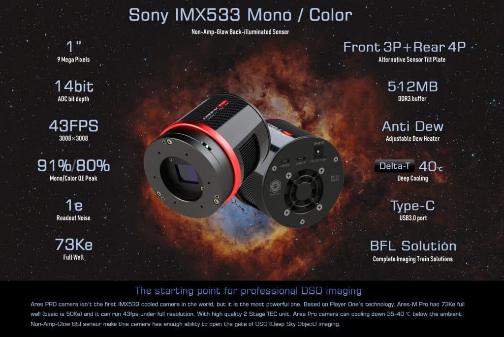 Ares-M Pro USB3.0 Mono Cooled Camera (IMX533) – Player One Astronomy